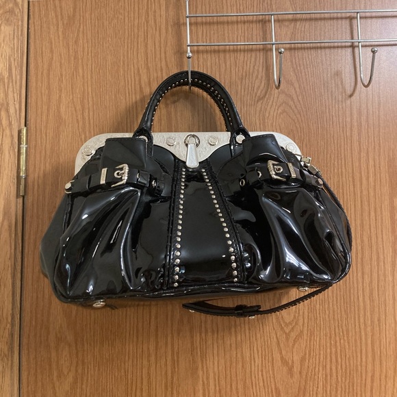 Versace | Bags | Versace Black Patent Leather Mini Reve Satchel | Poshmark